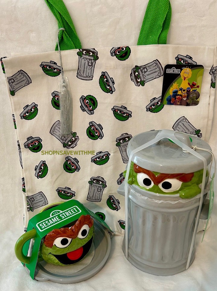 Sesame Street Oscar The Grouch Cookie 🍪 Canister 🍪 Mug 🍪 Plate 🍪Tote ...