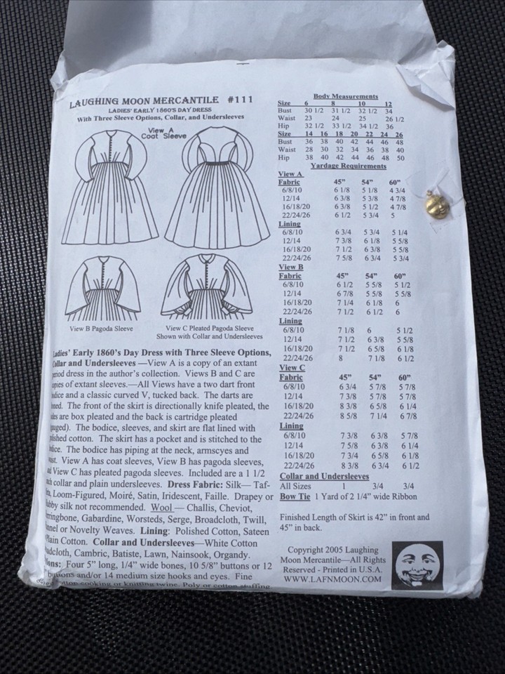 Laughing Moon Mercantile #111 ladies early 1860s day dress paper ...