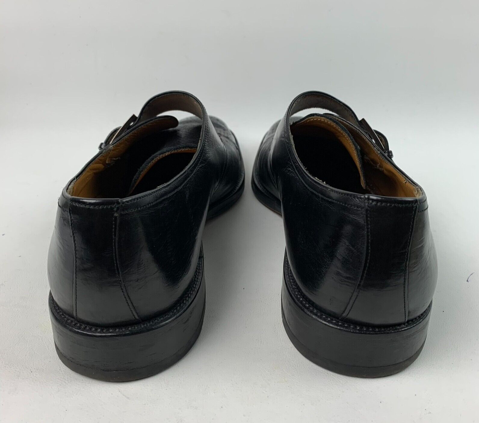 Unbranded Monk Strap Black Leather Cap Brogue Round T… - Gem