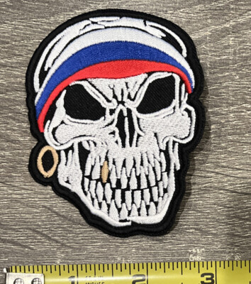 Skull Patch Iron On Sew On Rock Punk Biker Pirate Horror Halloween Gold ...