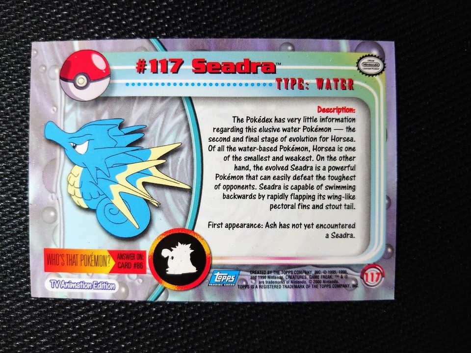 Pokemon - Topps 1999 - Seadra #117 - Smooth Holo Foil - Blue Logo ...