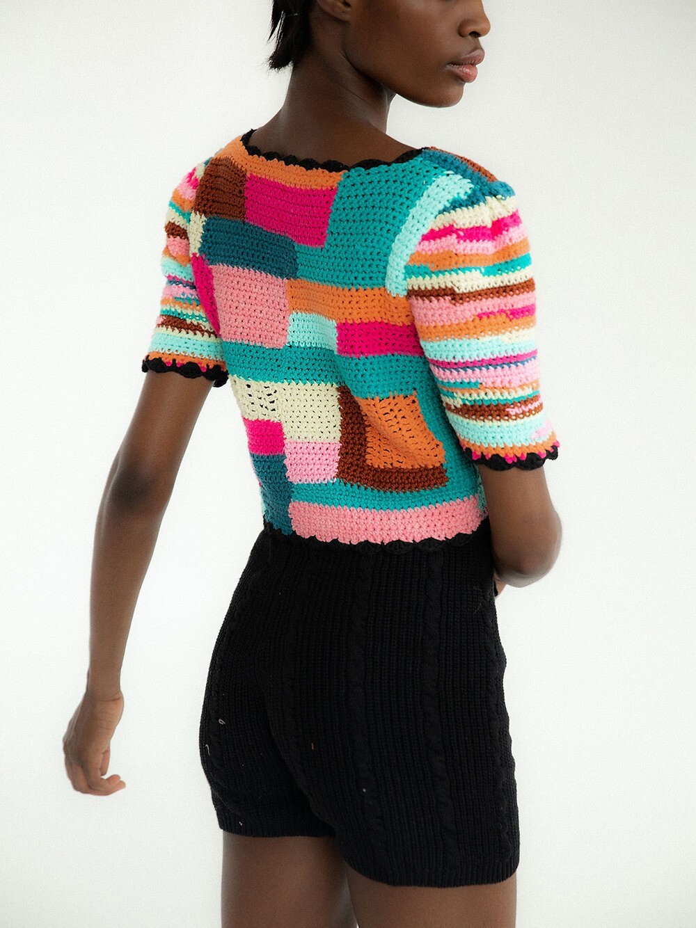 NWT $315 TACH TINI CROCHET MULTI COLORBLOCK STRIPE HAND KNIT CARDIAN ...