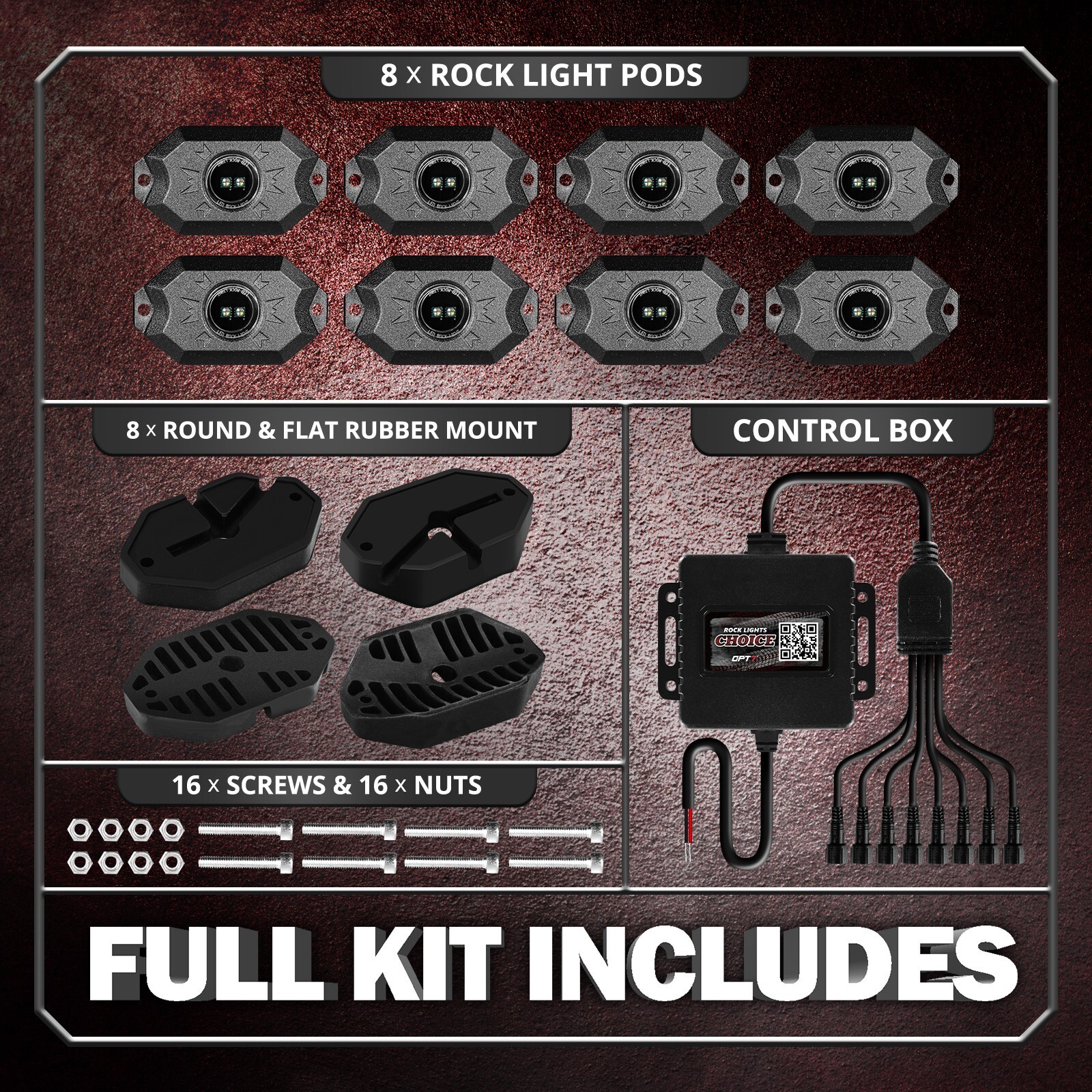 RGBW LED Rock Light Pods 8pc for Truck Jeep ATV Boat Underglow ...