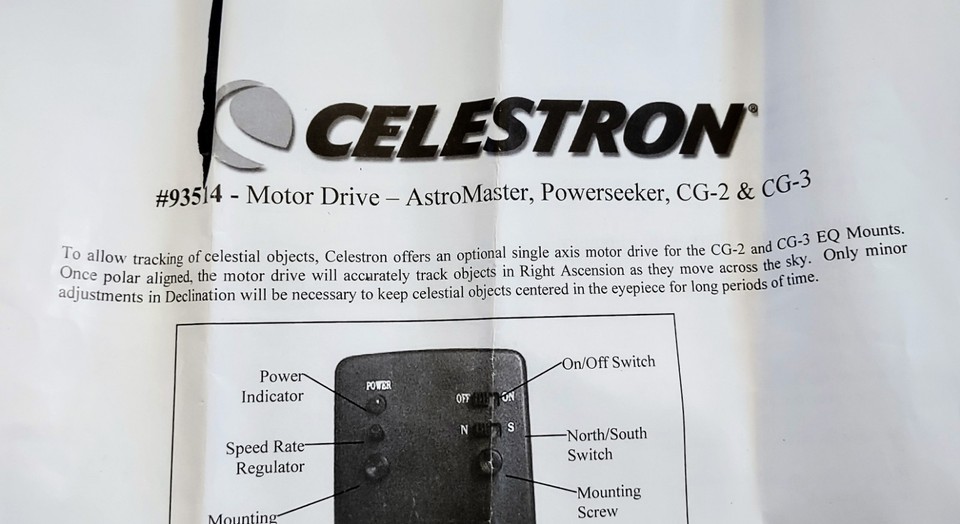 Vintage Celestron Clock Motor Drive for CG-2 and CG-3 Celestron ...
