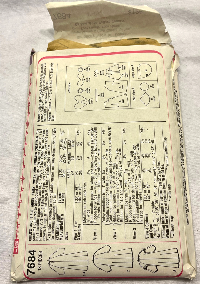 Vtg Halloween Simplicity 7684 Pattern Costume Witch Fairy Angel ...