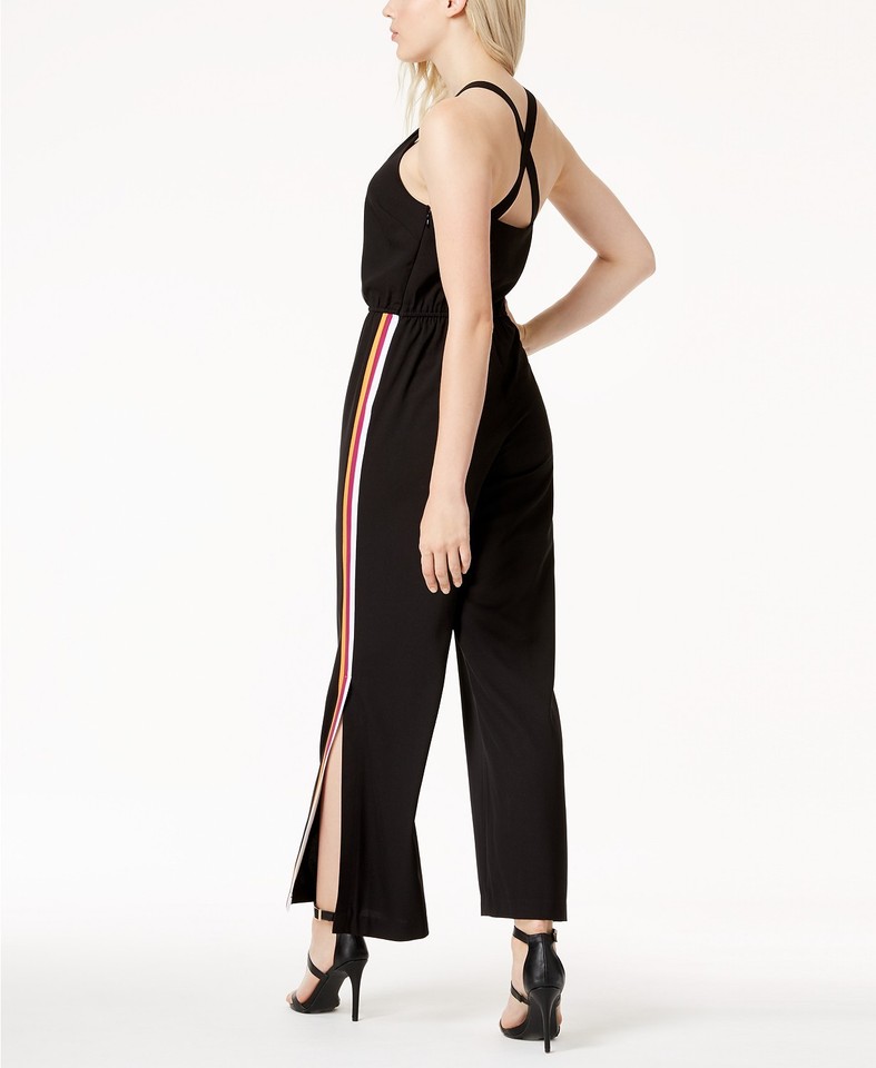 $360 Bar Iii Women'S Black Bar Iii Varsity-Stripe Romper Jumpsuit Size ...