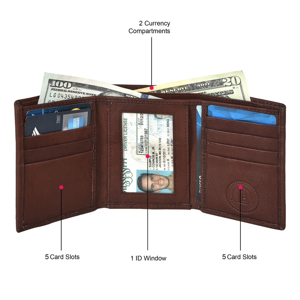 Genuine Leather Mens Wallet Slim Trifold Wallets For Men With ID Window ...