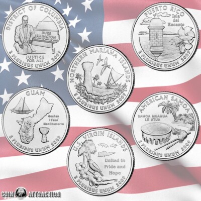 2009 D Quarter Set DC & US Territories - 6 Uncirculated Denver Quarters ...