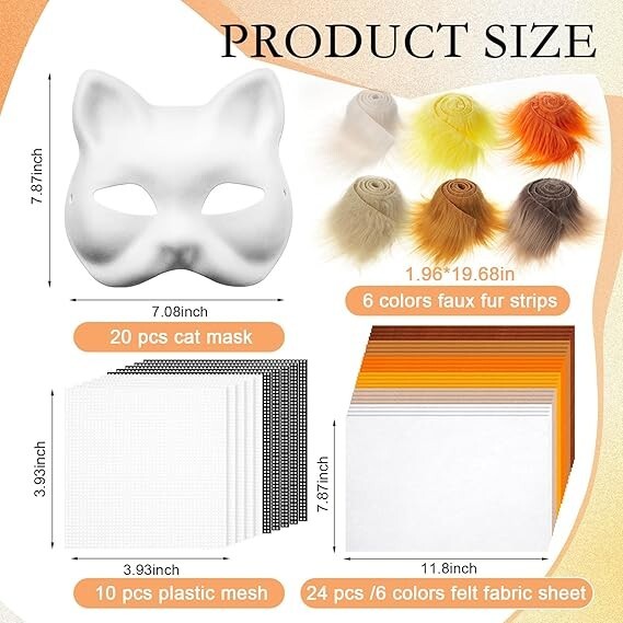 DIY Therian Mask Kit - Blank Cat Mask, Felt Fabric, Faux Fur, Eye Mesh ...