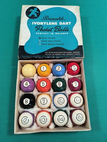 Vintage Brunswick Ivorylene pool ball set in the original box | eBay