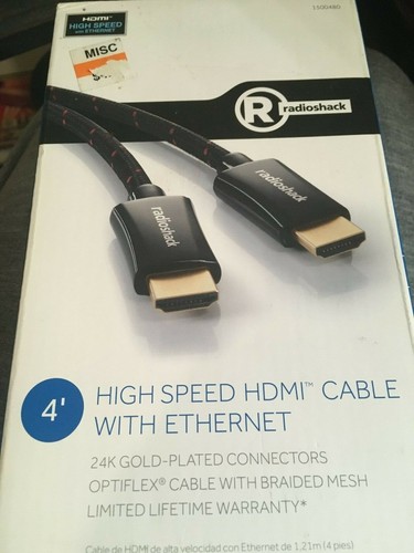 Radio Shack 4' high speed HDMI cable with Ethernet 24k gold plated -3D ...