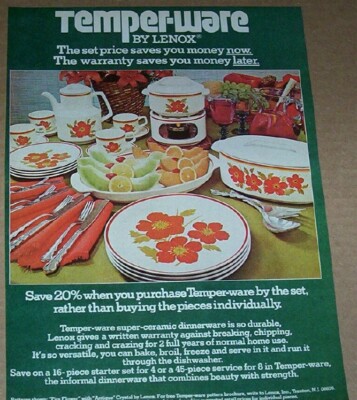 1975 print ad page - Lenox Temper-ware dinnerware Fire Flower dishes ...