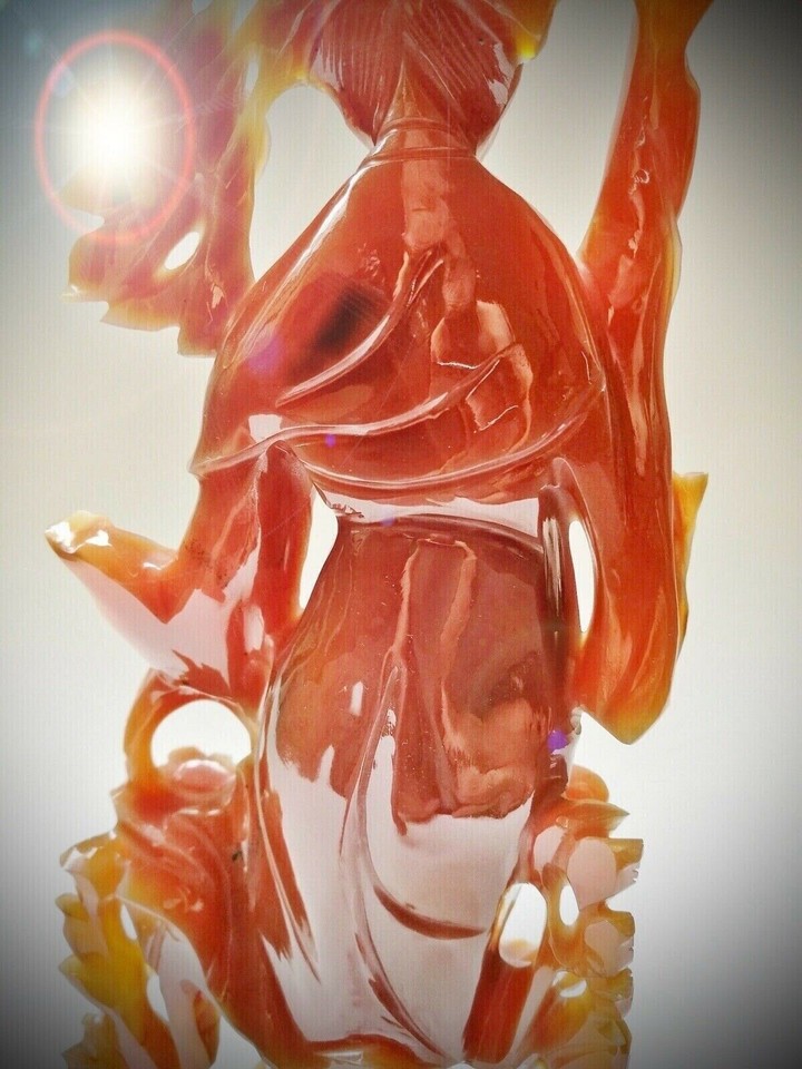 AGATE KWAN YIN ANTIQUE STATUE CHINA FLOWERS CARVING CARNELIAN CHINESE ...