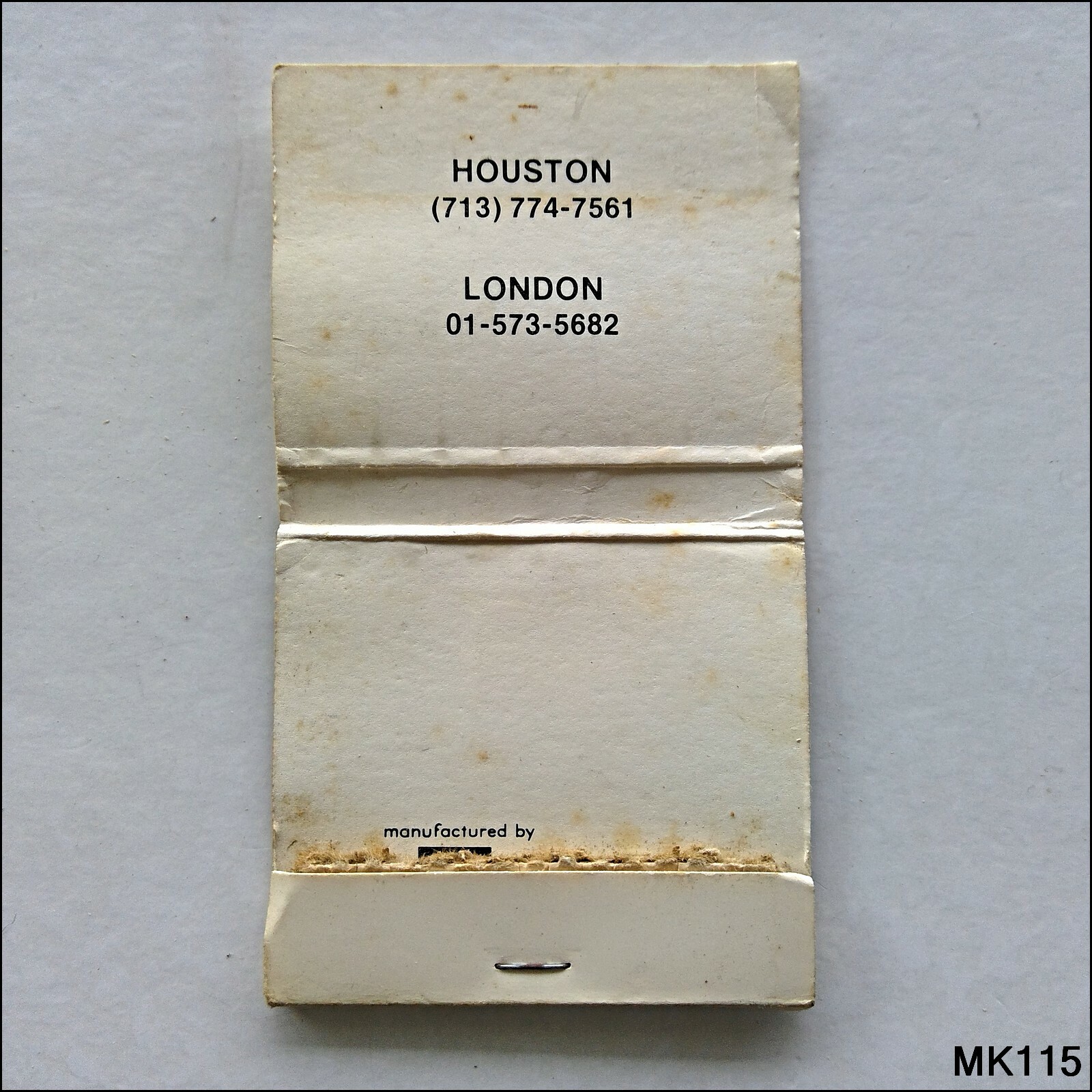 Petty-Ray Geophysical Geosource Inc Houston London Matchbook (MK115 ...