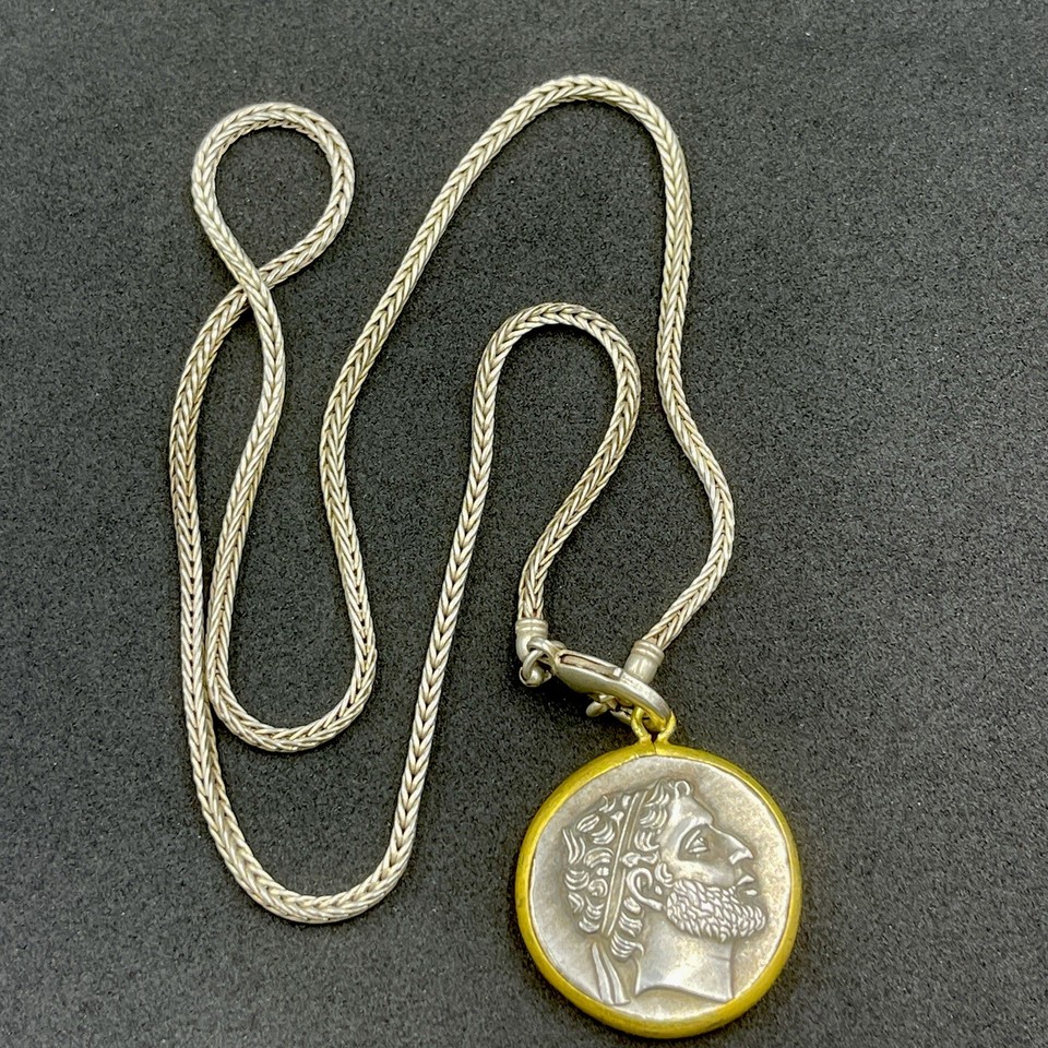 Ancient Indo Greek Bronze Coated Coin With Gold Gilded Bezel Pendant ...