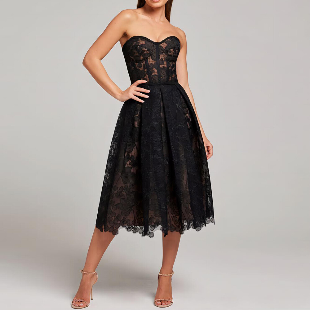 Strapless Black Lace Cocktail Dress