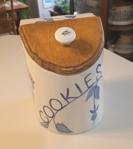 Decorative Hand Painted Cookie Jar with Wood Top. | eBay