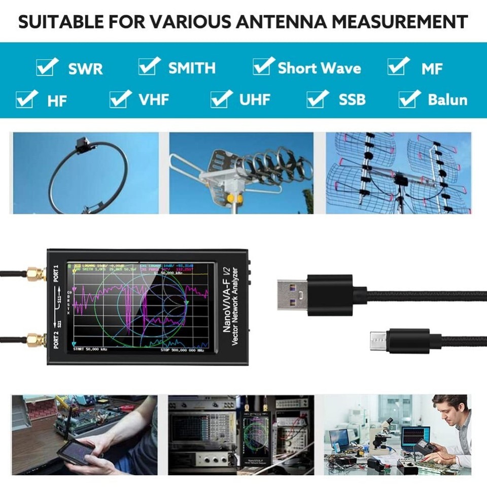 SeeSii NanoVNA-F V2 Vector Network Analyzer 50kHz-3GHz HF VHF UHF VNA ...