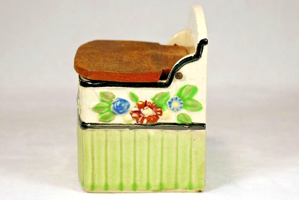 Vintage Ceramic Stoneware Salt Box Apple Green Raised Floral Wood Lid ...