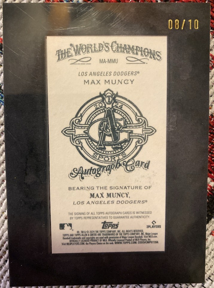2024 Topps Allen & Ginter -Mini Black Frame Auto #MA-MMU Max Muncy 08/ ...