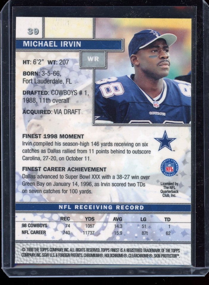 1999 Topps Finest Football #39 Michael Irvin - Dallas Cowboys | eBay