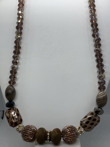 Taupe Crystal Beads, Rhinestones, & Leopard Pattern Necklace 29.5” | eBay