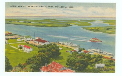 PASCAGOULA,MISSISSIPPI-AERIAL-FAMOUS SINGING RIVER--LINEN(MS-NOPMISC ...