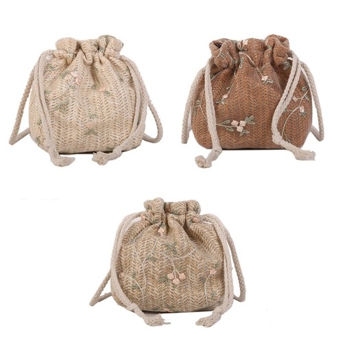 Summer Shoulder Bag Handbag Drawstring Lace Straw Bucket Bag for Dog ...