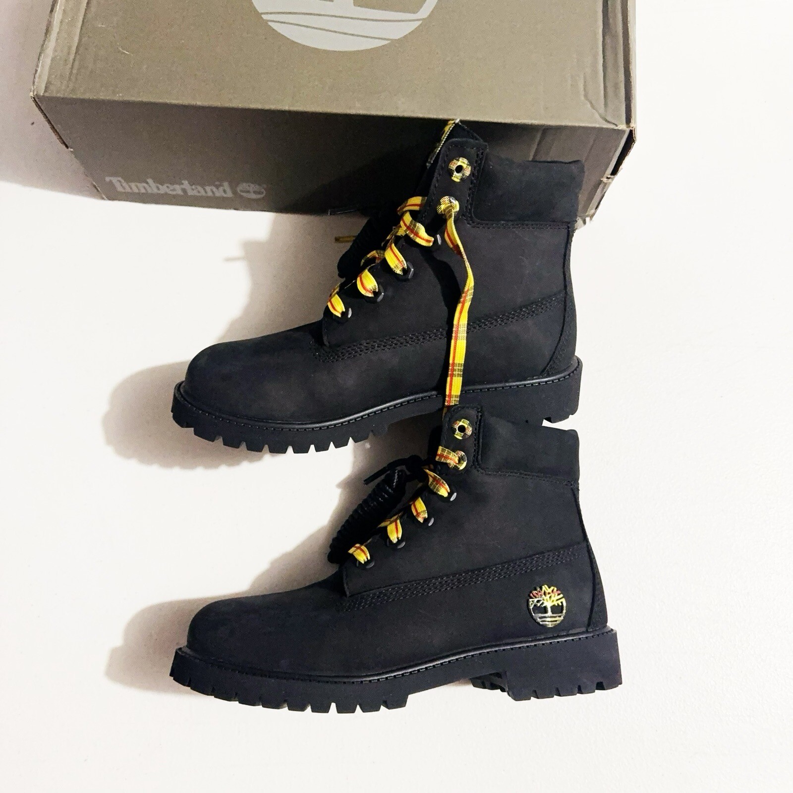 Timberland Premium 6" Waterproof Boots Black Yellow Plaid Nubuck Boys ...