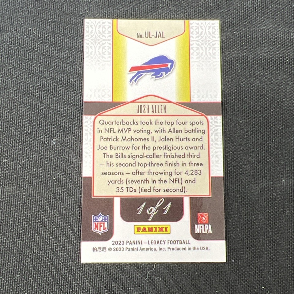 2023 Legacy Football Josh Allen Under The Lights 1/1 Superfractor Gold ...