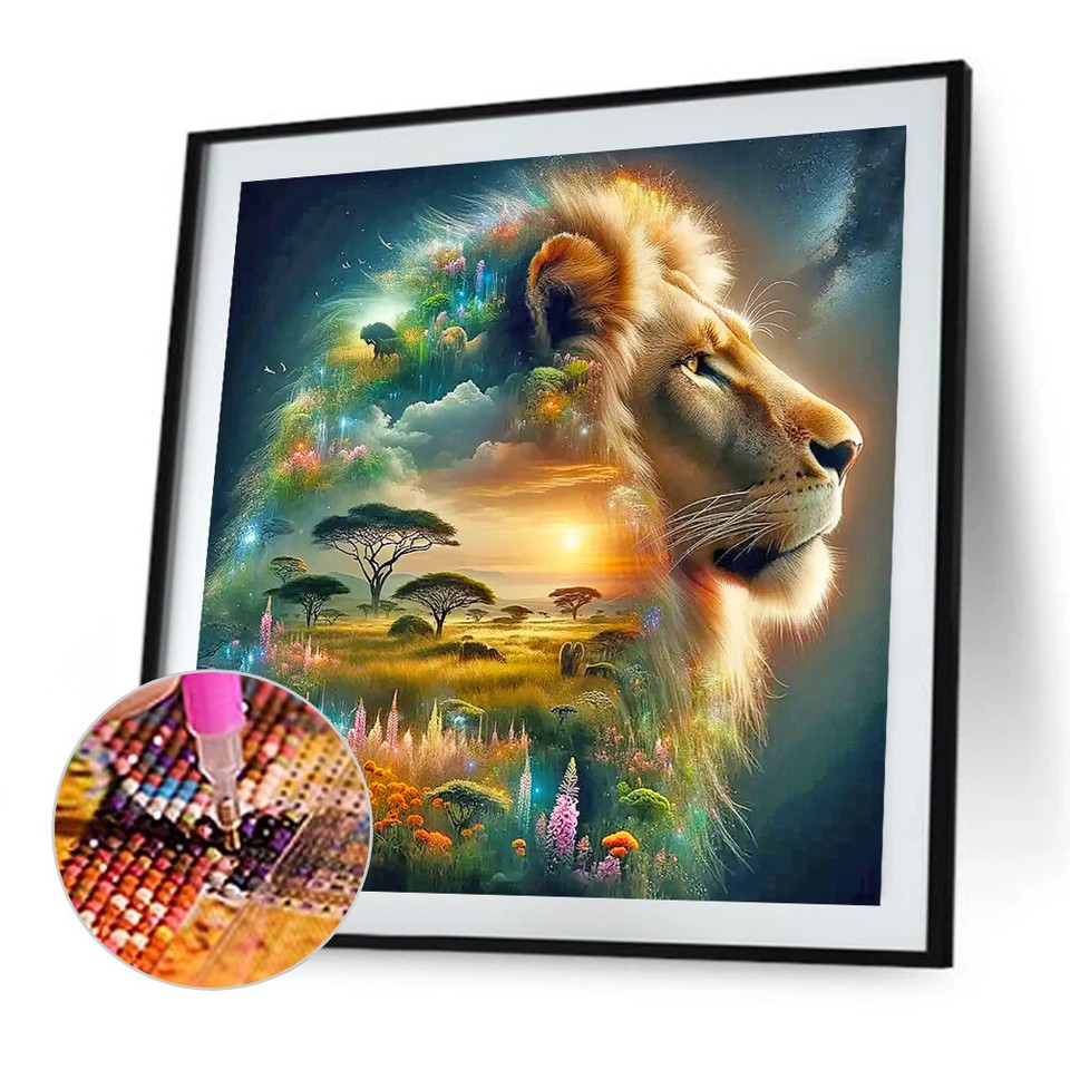 5D DIY Full Square Drill Diamond Painting Lion Silhouette Decor Art ...