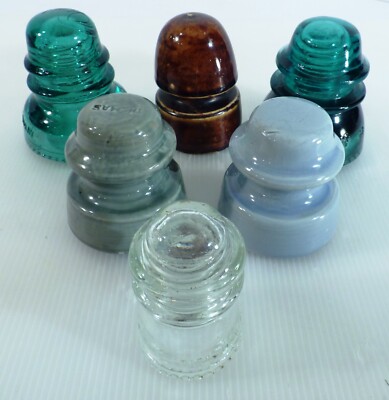 Vintage 6 Electrical Glass Insulators Multi-Color | eBay