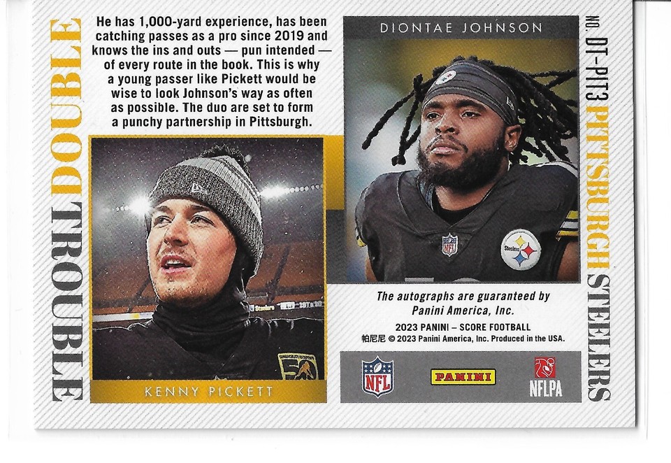 2023 SCORE DOUBLE TROUBLE /25 Johnson/Pickett DT-PIT3 Steelers Dual ...