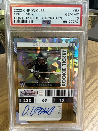 ONEIL CRUZ 2022 CONTENDERS ROOKIE TICKET CRACKED ICE RC AUTO /23 PSA 10 ...