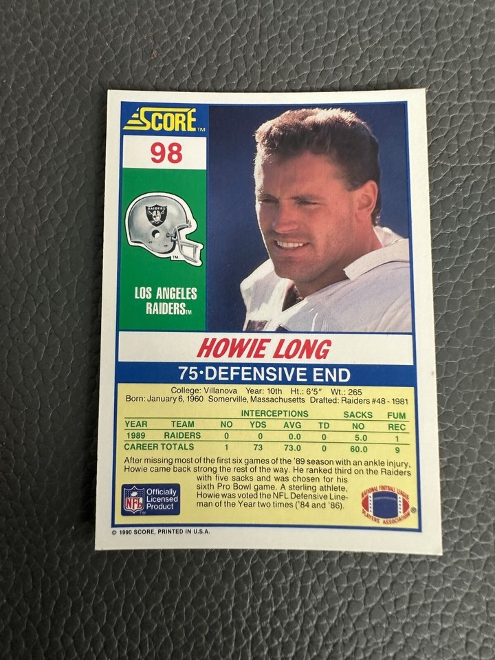 1990 Score #98 Howie Long Los Angeles Raiders Football Card | eBay