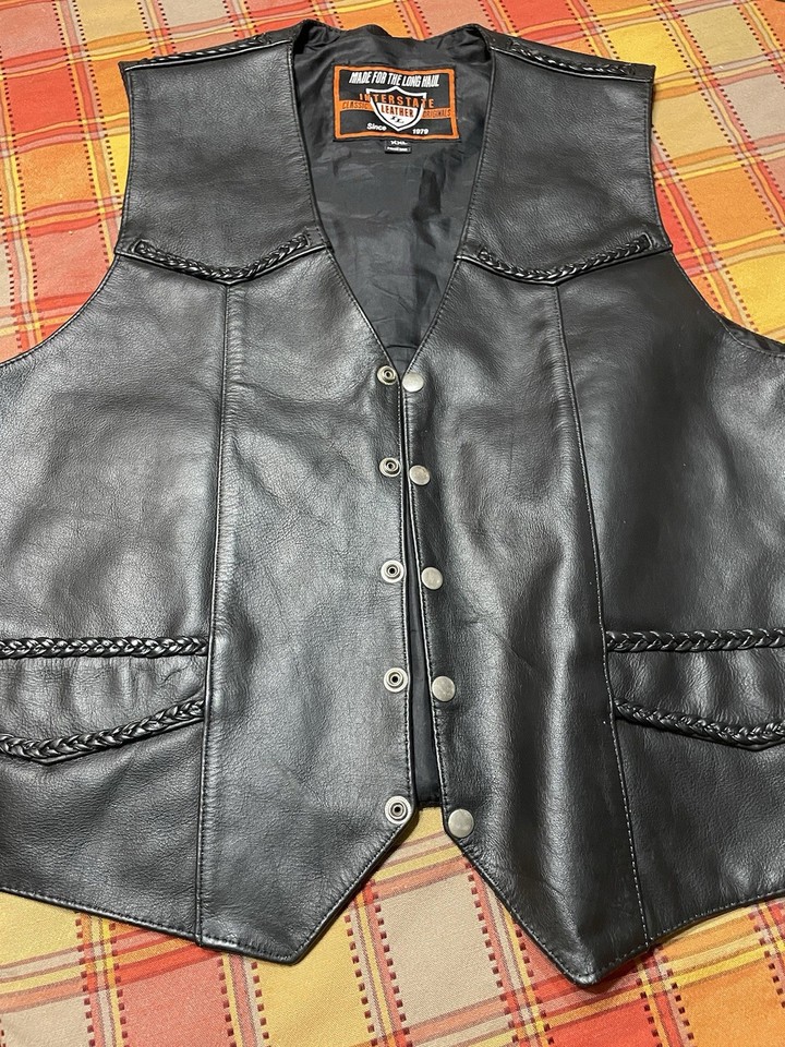Interstate Leather Size XXL Black Biker Motorcycle Vest Corset Lace Up ...