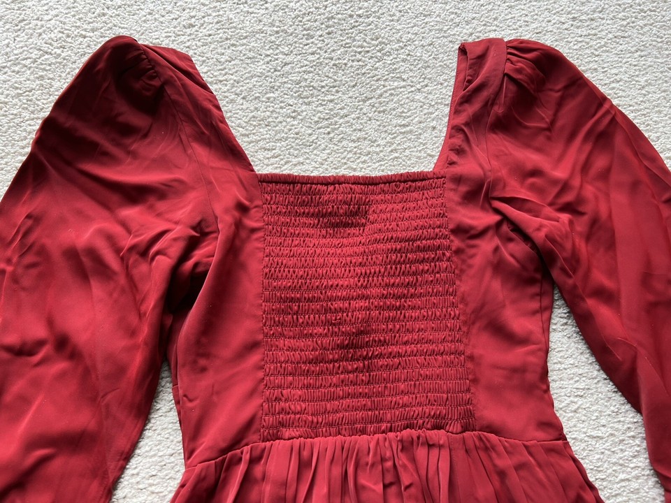 Abercrombie & Fitch A&F Red Long Sleeve Corset Smocked Mini Dress Sz XS ...