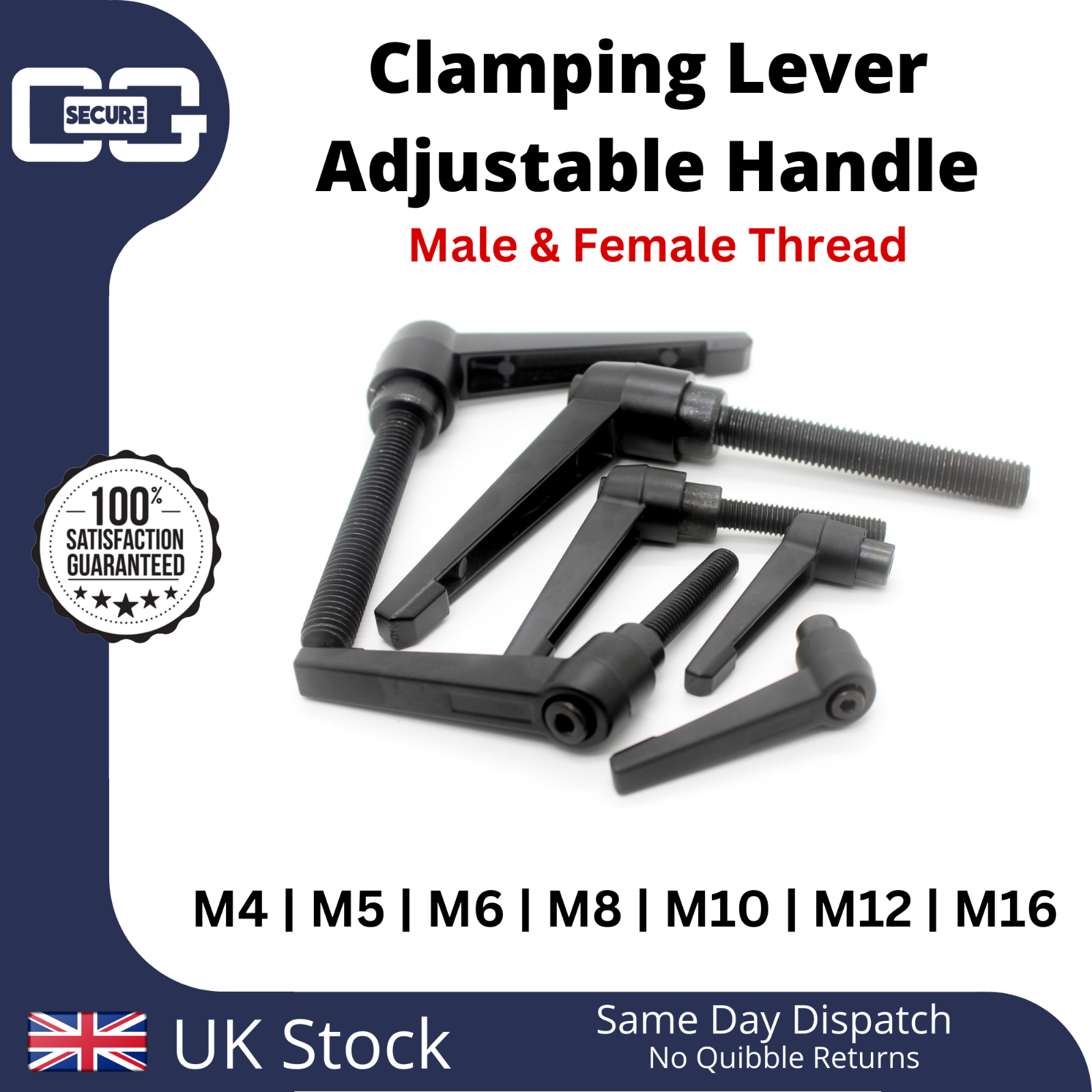 Machine Handle Adjustable Clamping Lever Black Knob M4 M5 M6 M8 M10 M12 ...