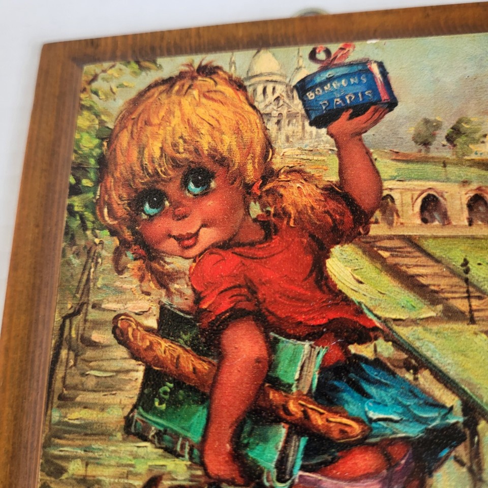 1960's Big Eye Kid Girl Michel Thomas Kitsch Art Doe Eyed Paris Plaque ...