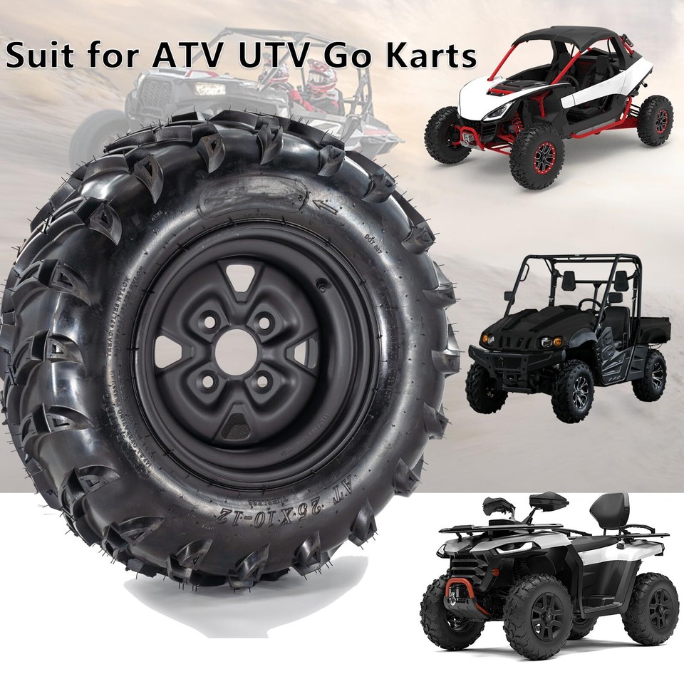 2Pack 25x8-12 ATV Tire,12" UTV Wheels Tire Rim,25 * 8-12 Rubber Tires ...