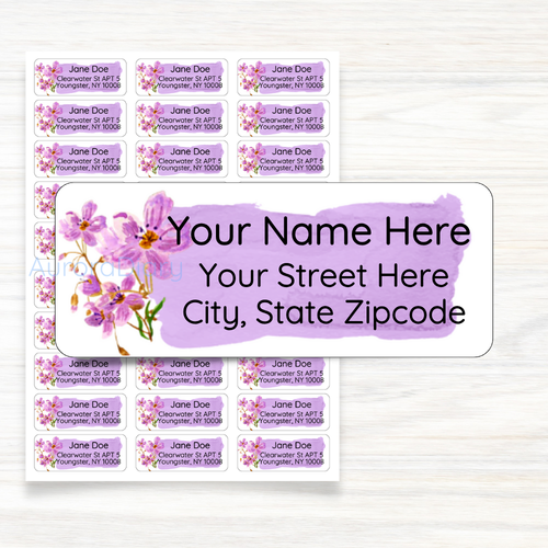 30 Watercolor Purple Flower Aesthetic Personalized Return Address ...