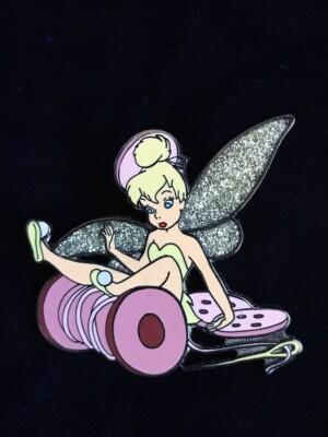 Disney DLR 2001 Tinker Bell Falling On A Pink Thread Spool Glitter Pin ...