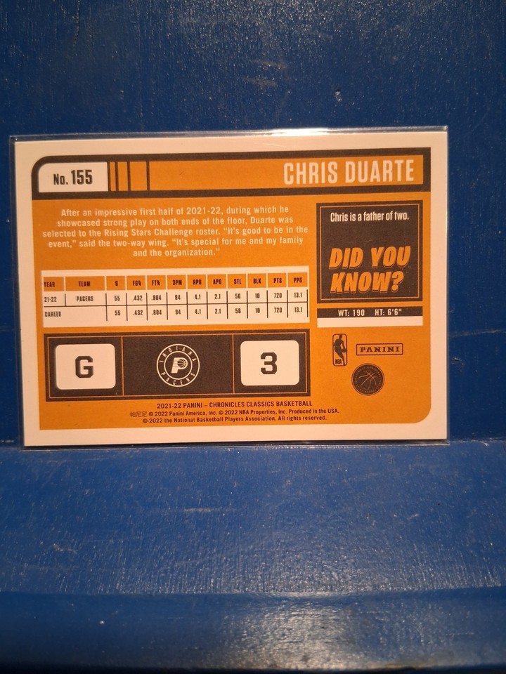 2021-22 Panini Chronicles - Absolute Chris Duarte #209 75th Anniversary ...