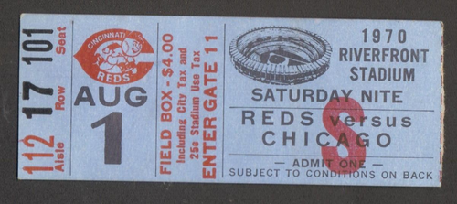 CHICAGO CUBS vs CINCINNATI REDS AUGUST 1 1970 MLB TICKET STUB ...