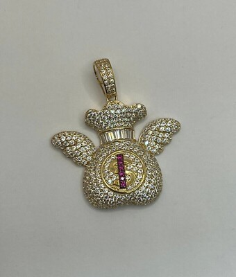 3.20 Ct Round Cut Created Diamond Money Bag Charm Pendant 14K Yellow ...