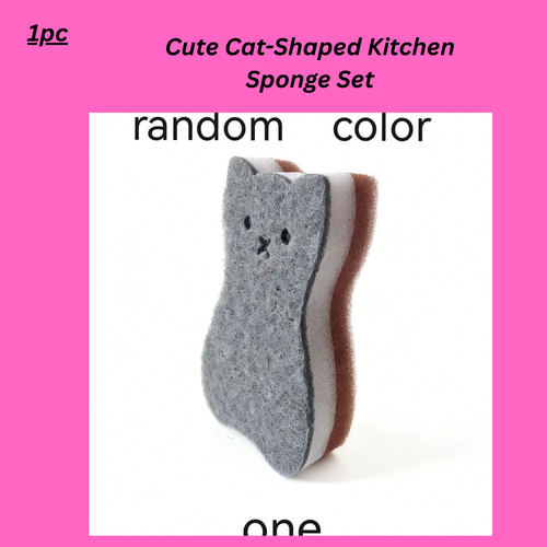 Cute Cat-Shaped Kitchen Sponge Set - Thick & Durable Dishwashing ...