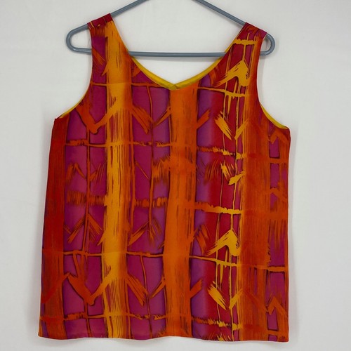 Brenda Goode Womens Medium Tank Top Pink Orange Retro Print Polyester V ...