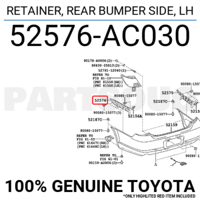 52576AC030 Genuine Toyota RETAINER, RR BU 52576-AC030 | eBay