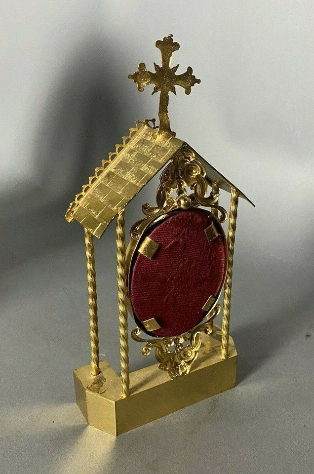 VINTAGE ANTIQUE PORCELAIN PORTRAIT PAINTING GILT FRAME RELIQUARY ICON ...