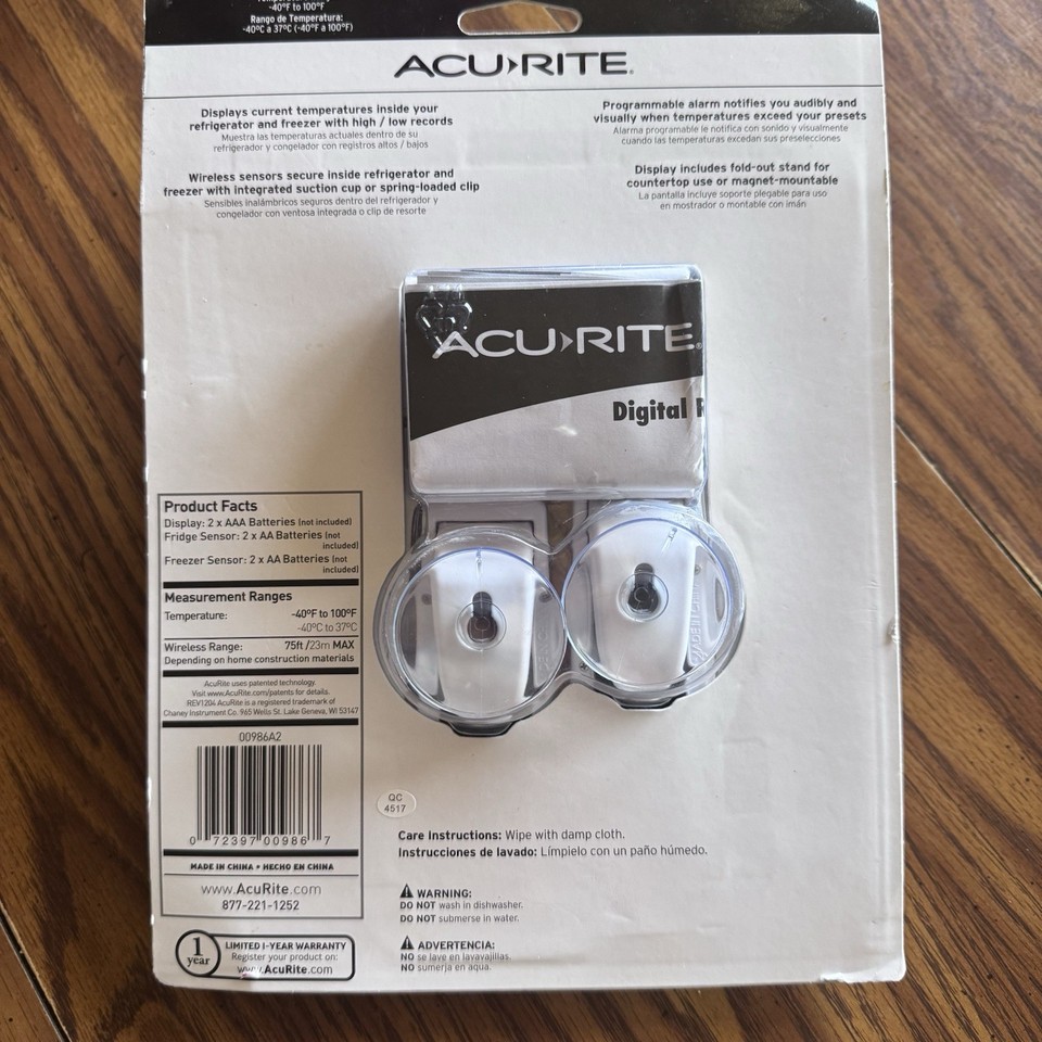 Acu-Rite Wireless Digital Refrigerator Freezer Thermometer w ...